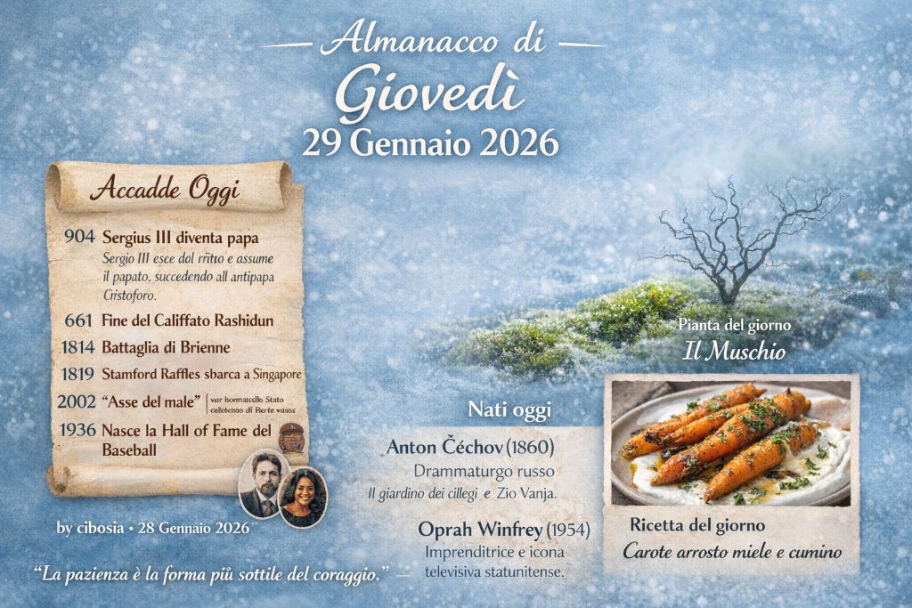 Almanacco di Giovedì 29 Gennaio 2026